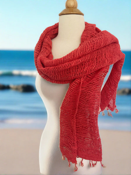 Handwoven Open Weave Cotton Scarf - Coral – Woven Art & Beyond LLC