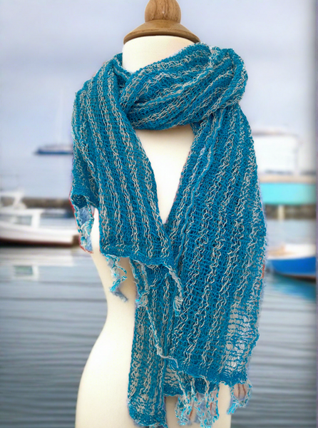 Handwoven Open Weave Cotton Scarf - Cerulean Blue-White – Woven Art ...